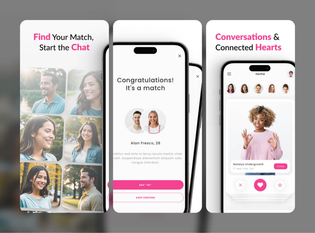 Dating App Screenshots Template 1 - Screeenz.io